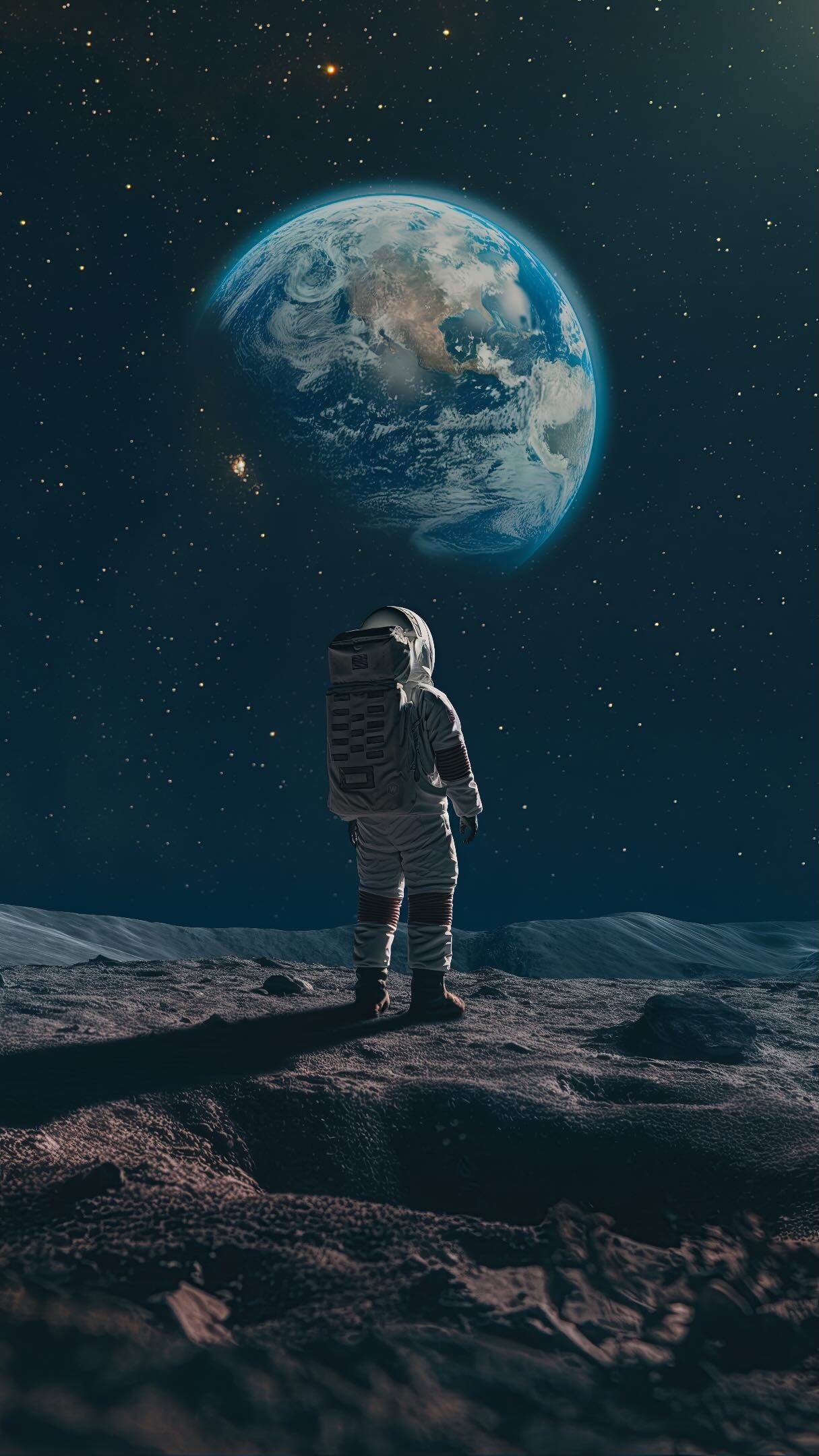 Astronaut Looking At Planet Earth From The Moon Best Depth Effect 3D ...