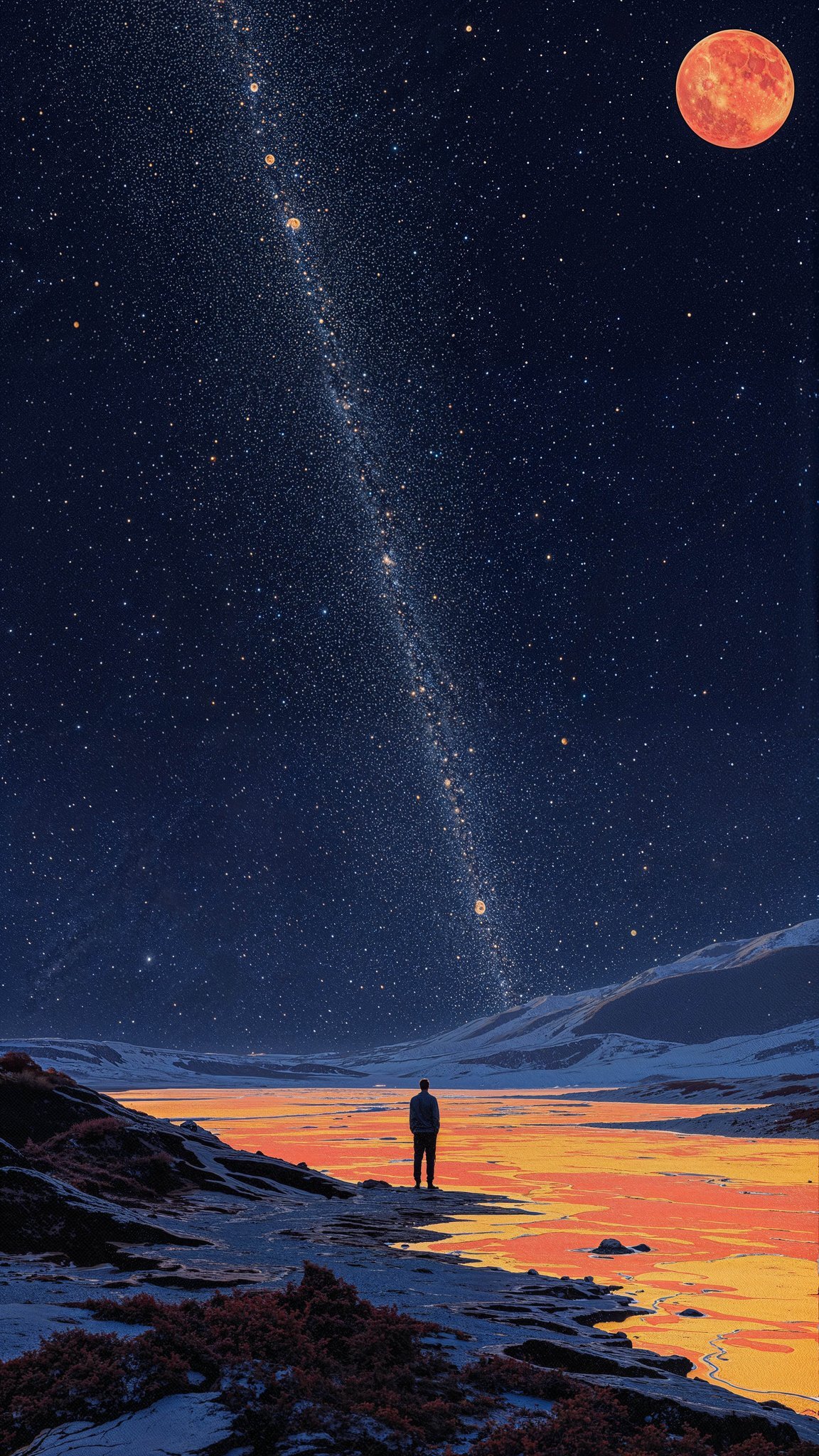 Creative Unique Digital Artwork Space Stars Orange Moon Silhouette Best ...