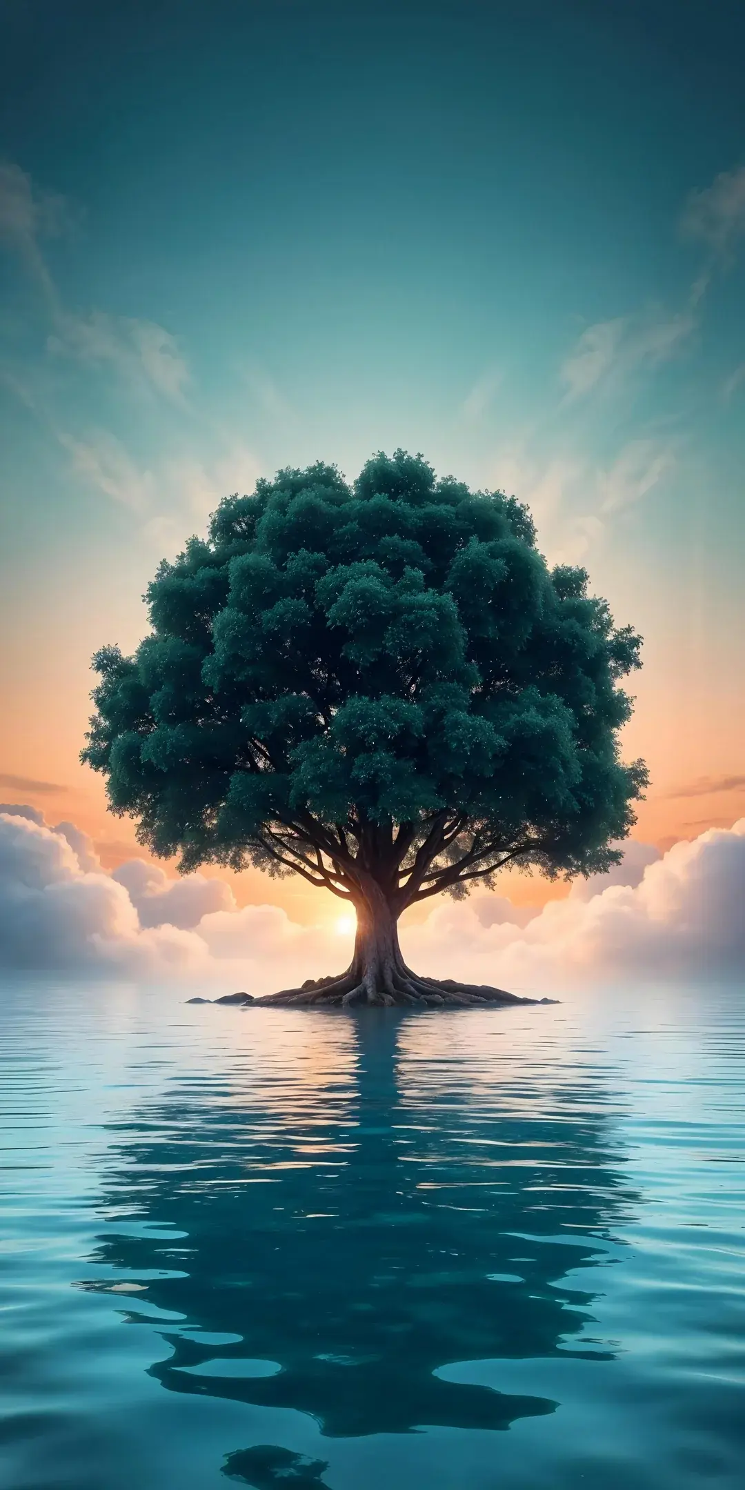 Hi Res Nature Magical Tree Rising From The Water Glowing Sky Best ...