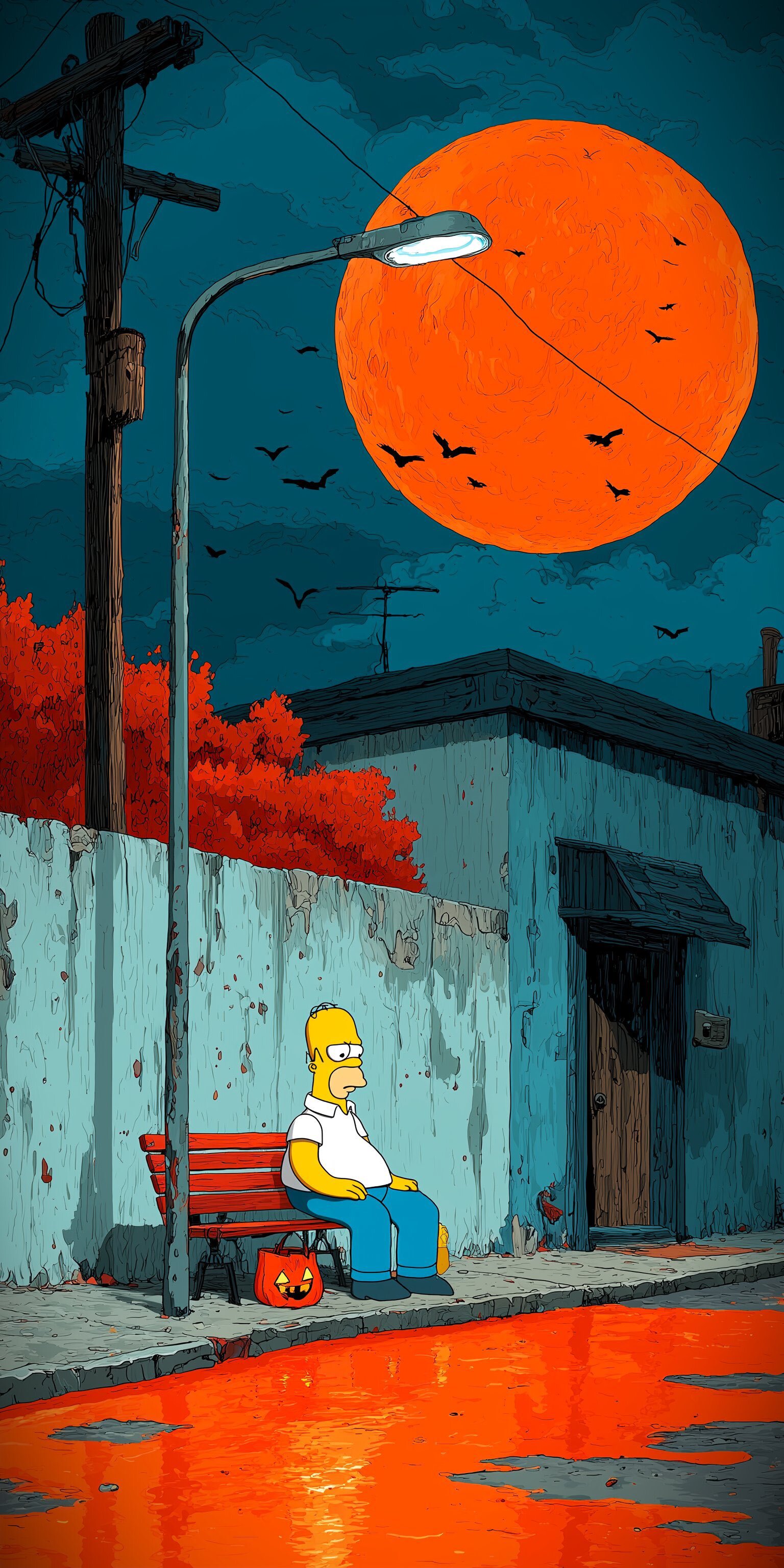 Homer Simpson From The Simpsons TV Show Halloween Bats Orange Best Free ...