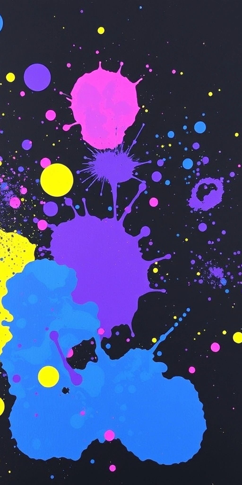 A Blue, Purple, Pink, And Yellow Paint Splatter With A Black Backround ...