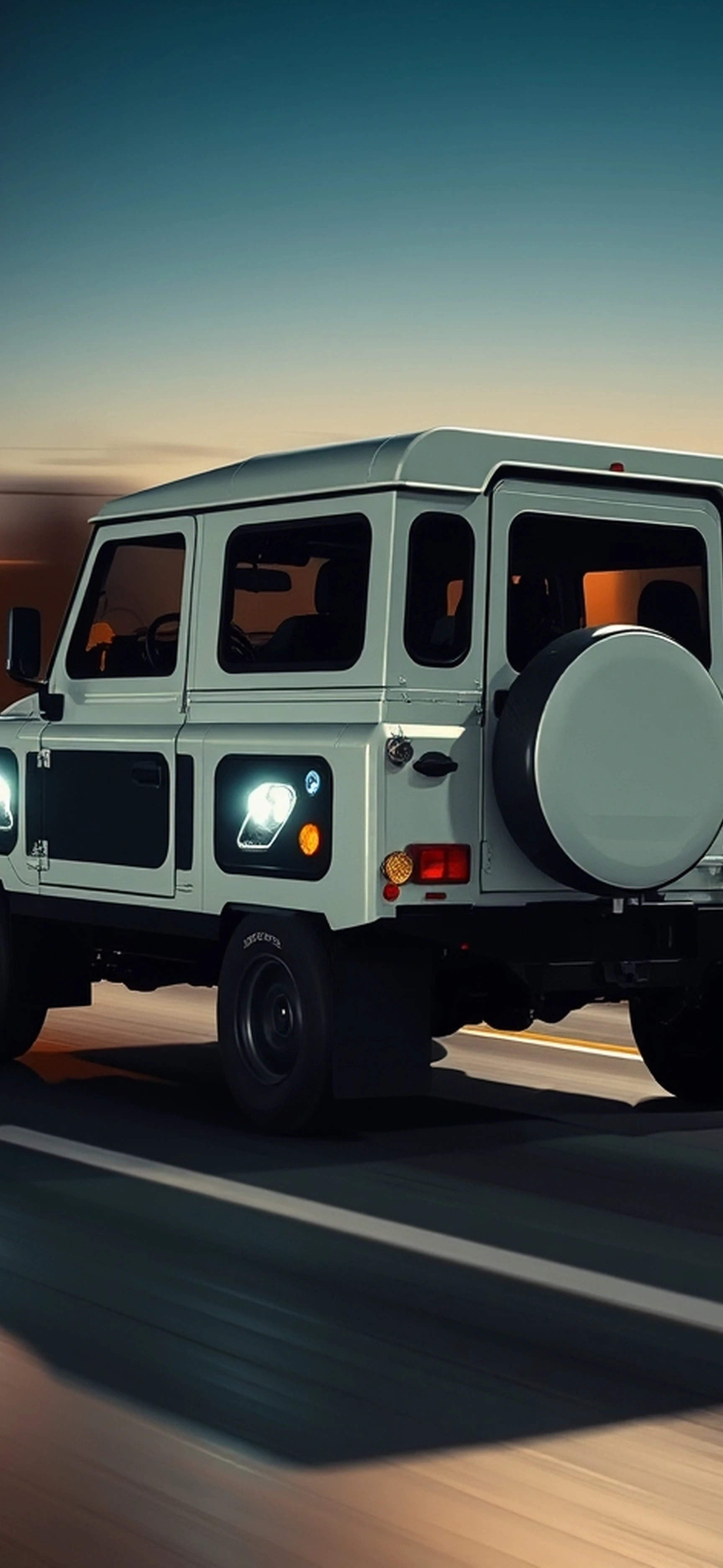 A Defender Going On The Road In The Night And The Should Me Motion Blur ...