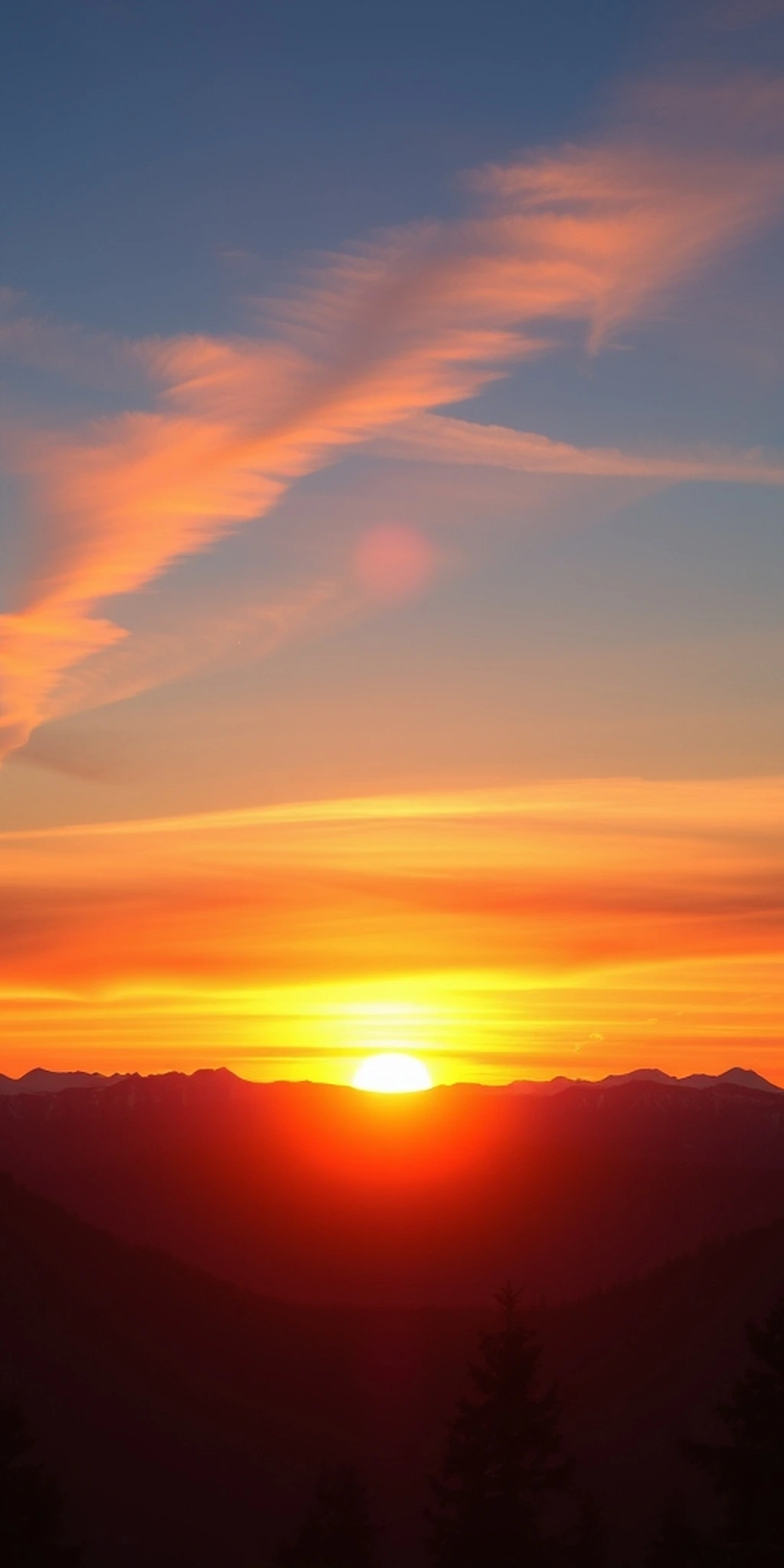 A Gorgeous Vibrant Gradient Sky With A Sun Setting Behind Snowcapped ...