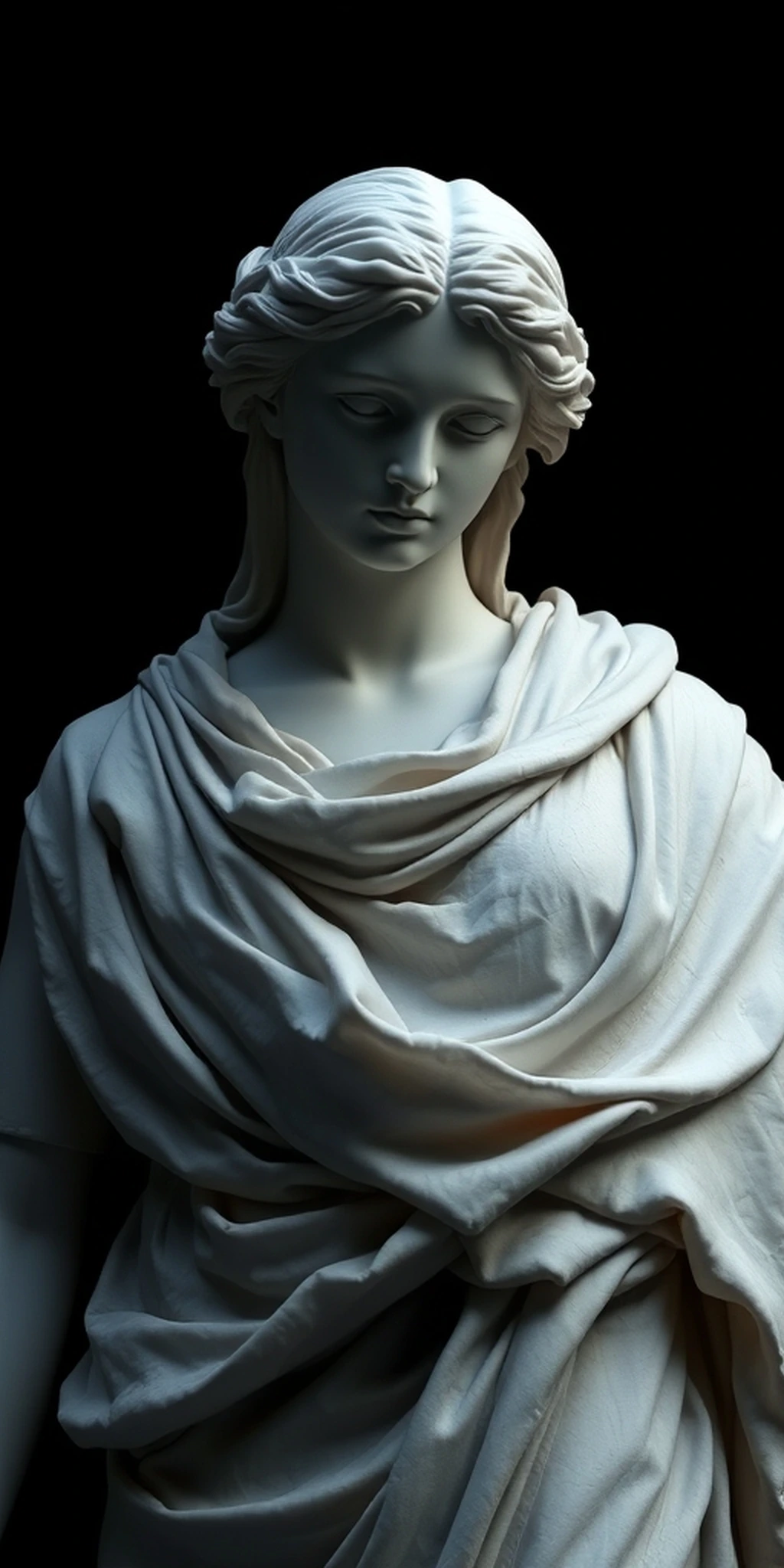 Ancient Greek Female Statue Covered Cloth Black Background — Free ...