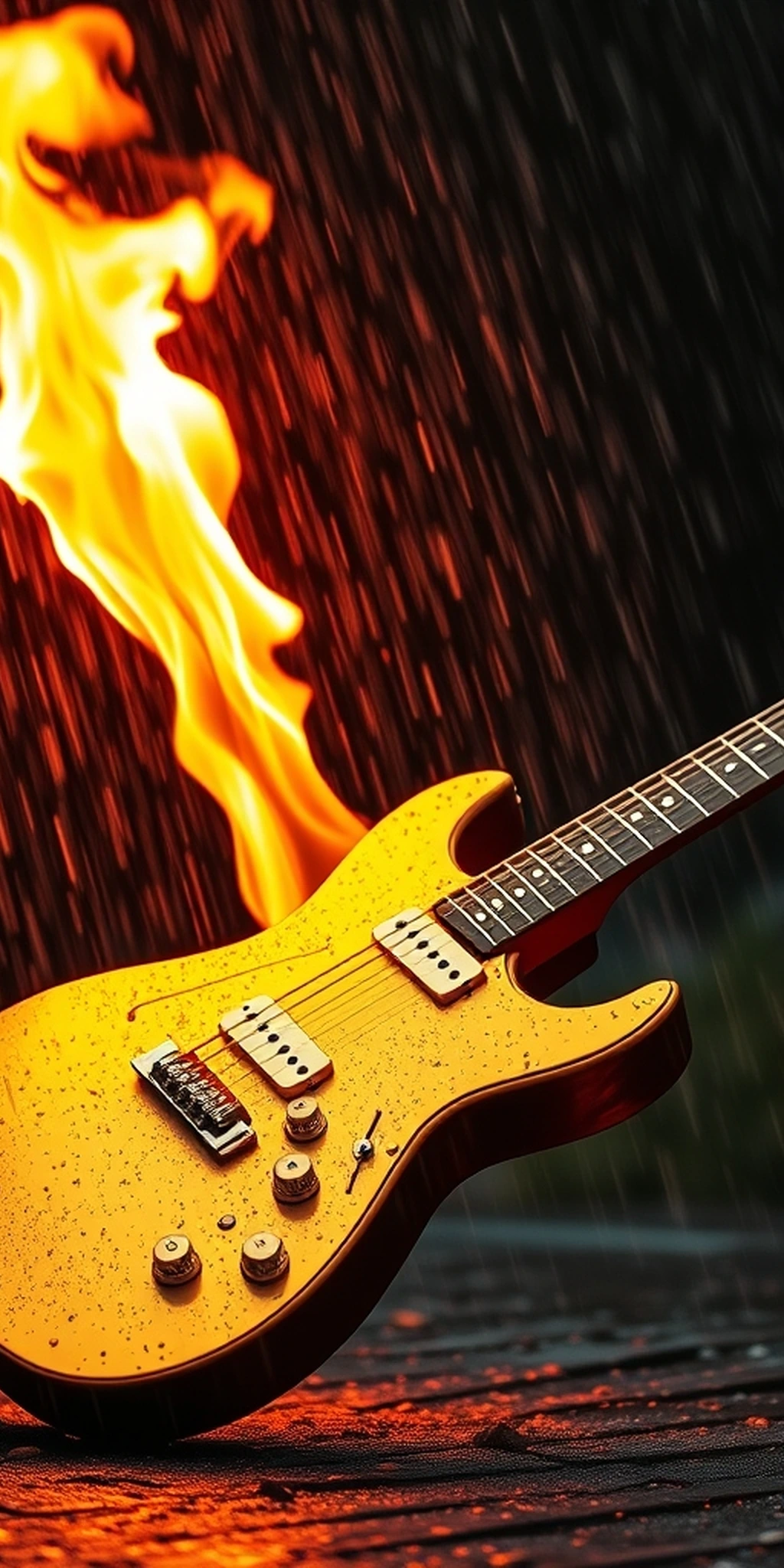 A Solid Gold Guitar Ignited In The Rain — Free iPhone Wallpaper (4K/HD ...
