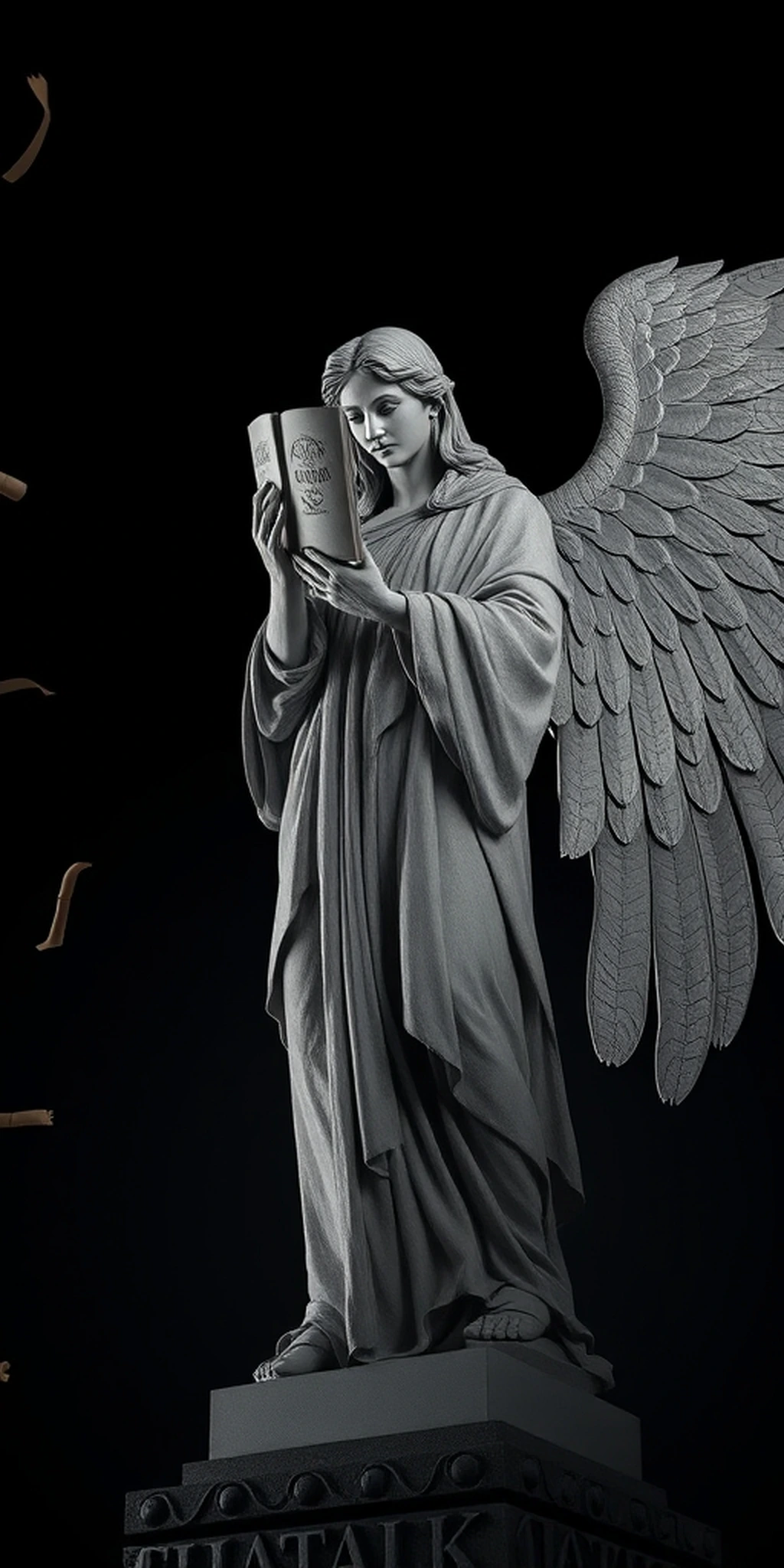 Tall Stone Statue Wings Angel, Mormon Church Holding Book Its Right ...