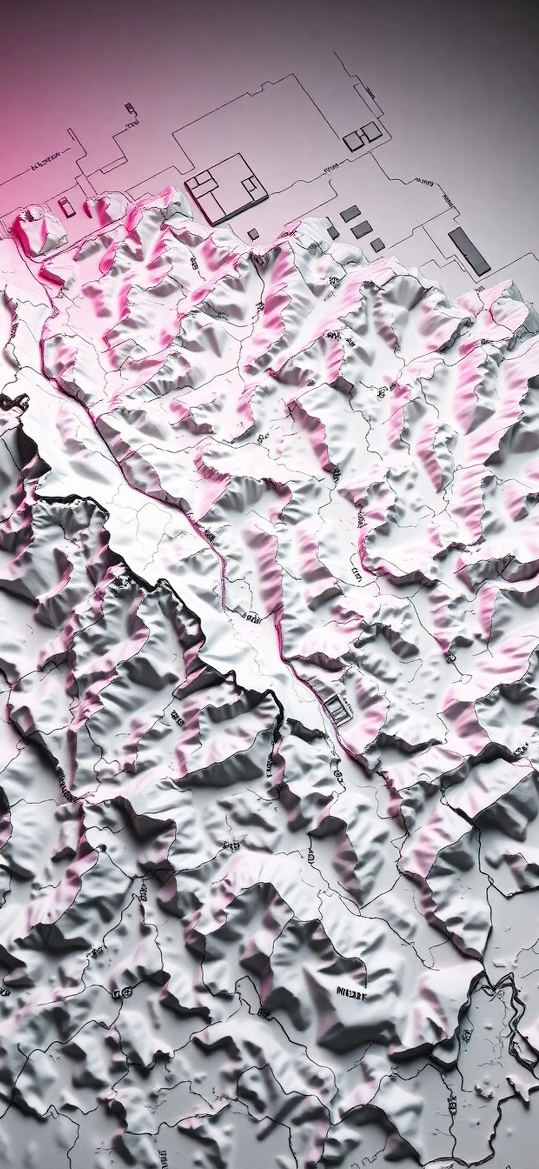 Black And White Topographical Map With Pops Of Color Pink — Free iPhone ...