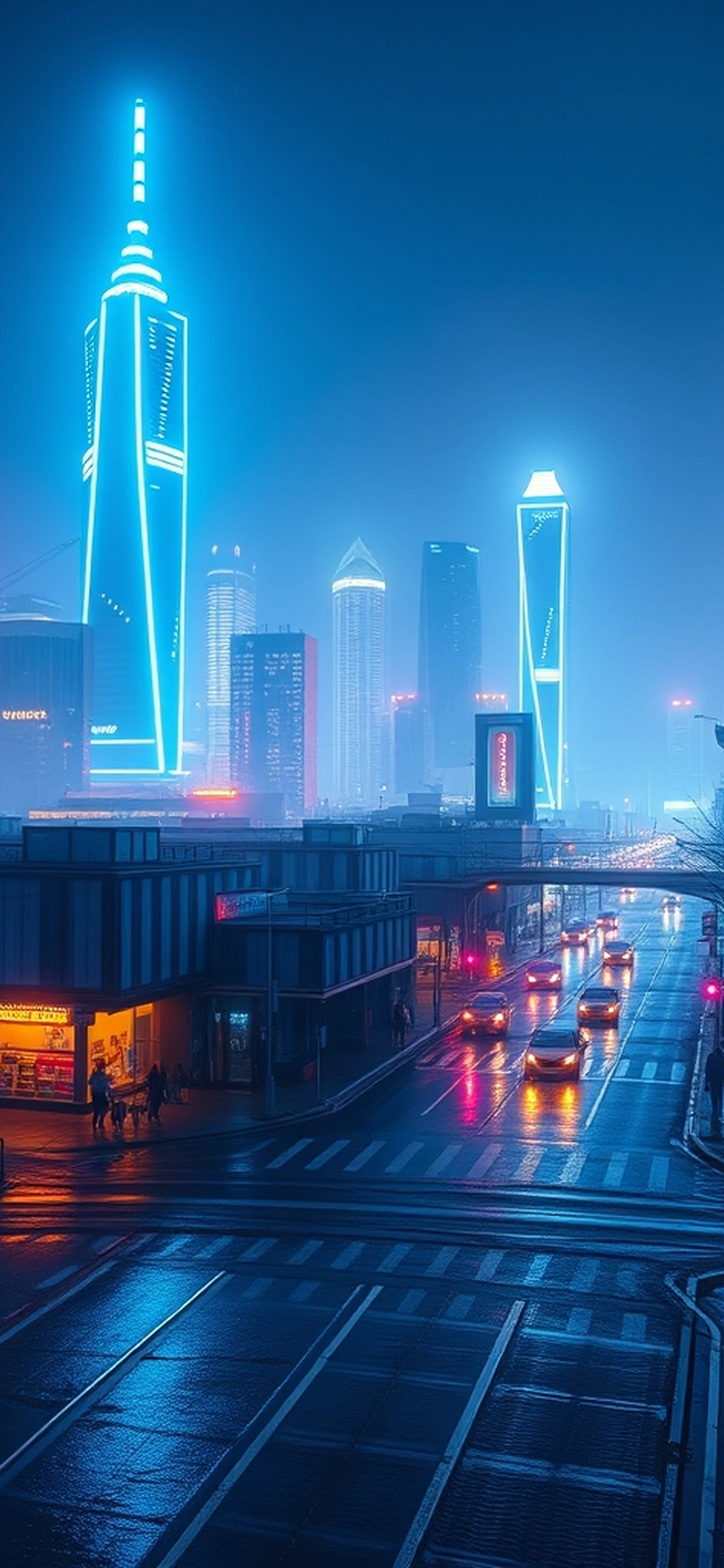 Blue Glow White Neon City Skyline At Dusk China Beijing — Free iPhone ...