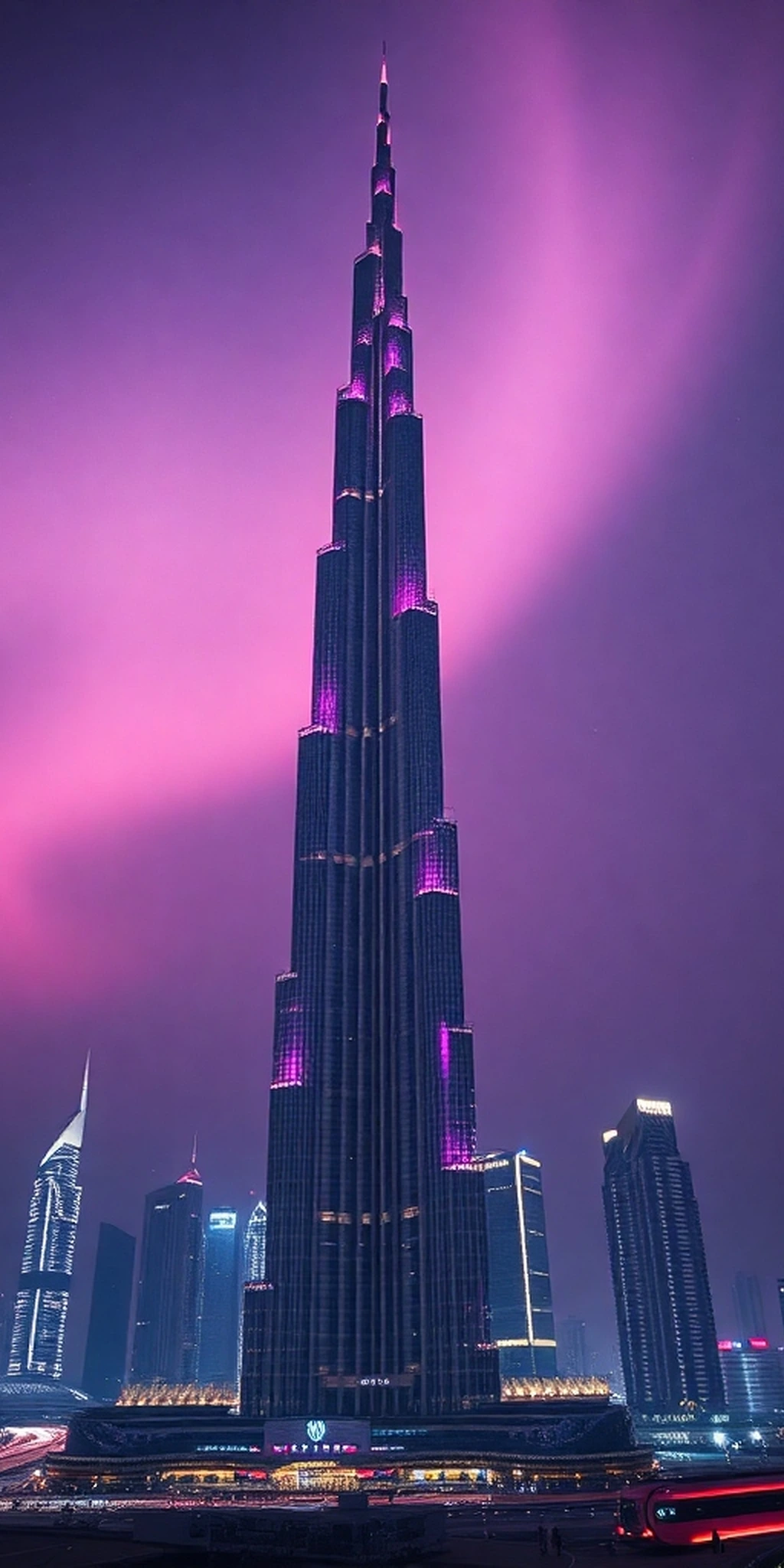Burj Khalifa Dubai Pink Aurora Borealis Dark Mode — Free iPhone ...