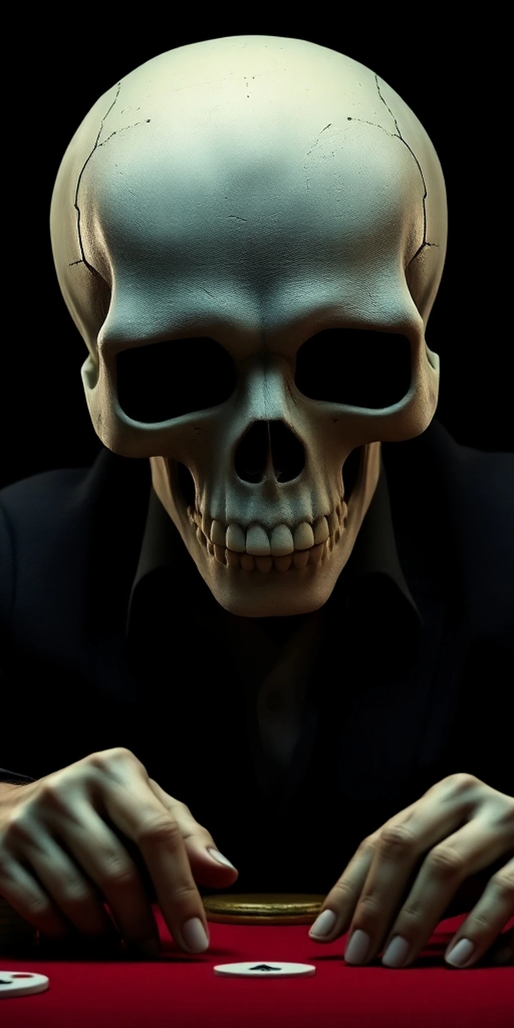 Color Image Man Skull Head Playing Poker. Realistic Have Black Behind ...