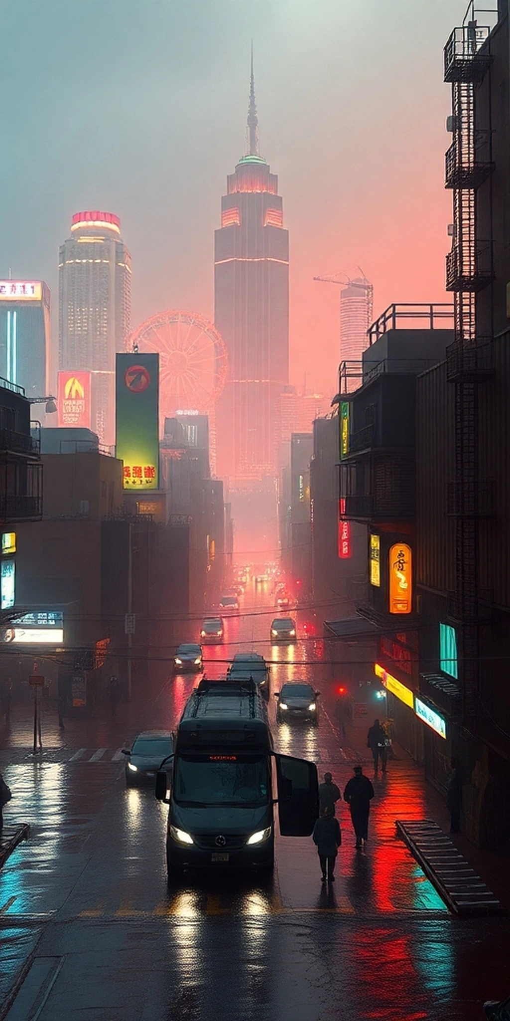 Dystopian Dark Cyberpunk City Neon Slums View Metropolis — Free iPhone ...