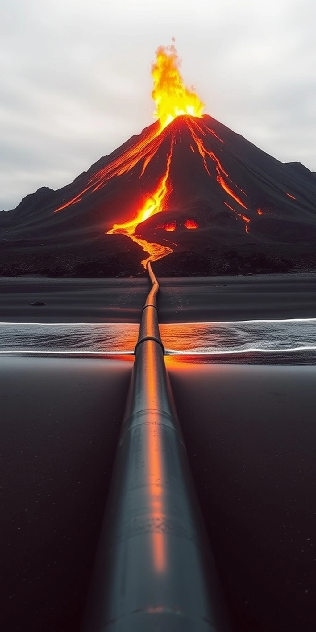 Erupting Volcano Pipes Leading Across Black Beach — Free iPhone ...