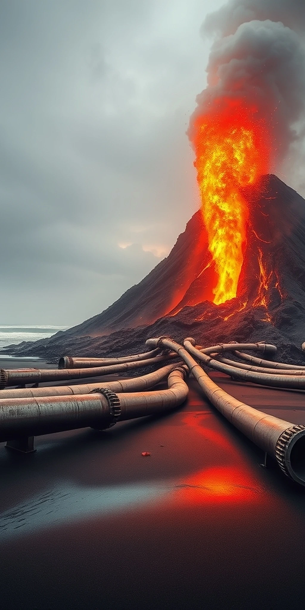 Erupting Volcano Several Pipes Around Leading Across Black Beach Steampunk — Free iPhone ...