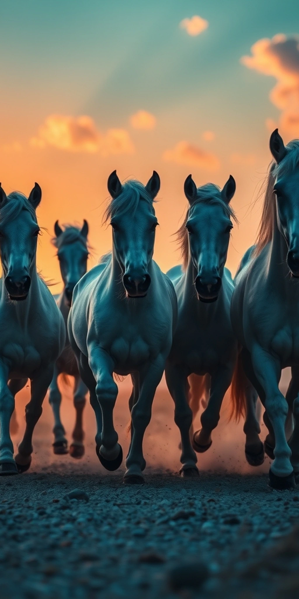Feng Shui Running White Majestic Horses Toward Either Sunset Shades Serene Blue — Free iPhone ...