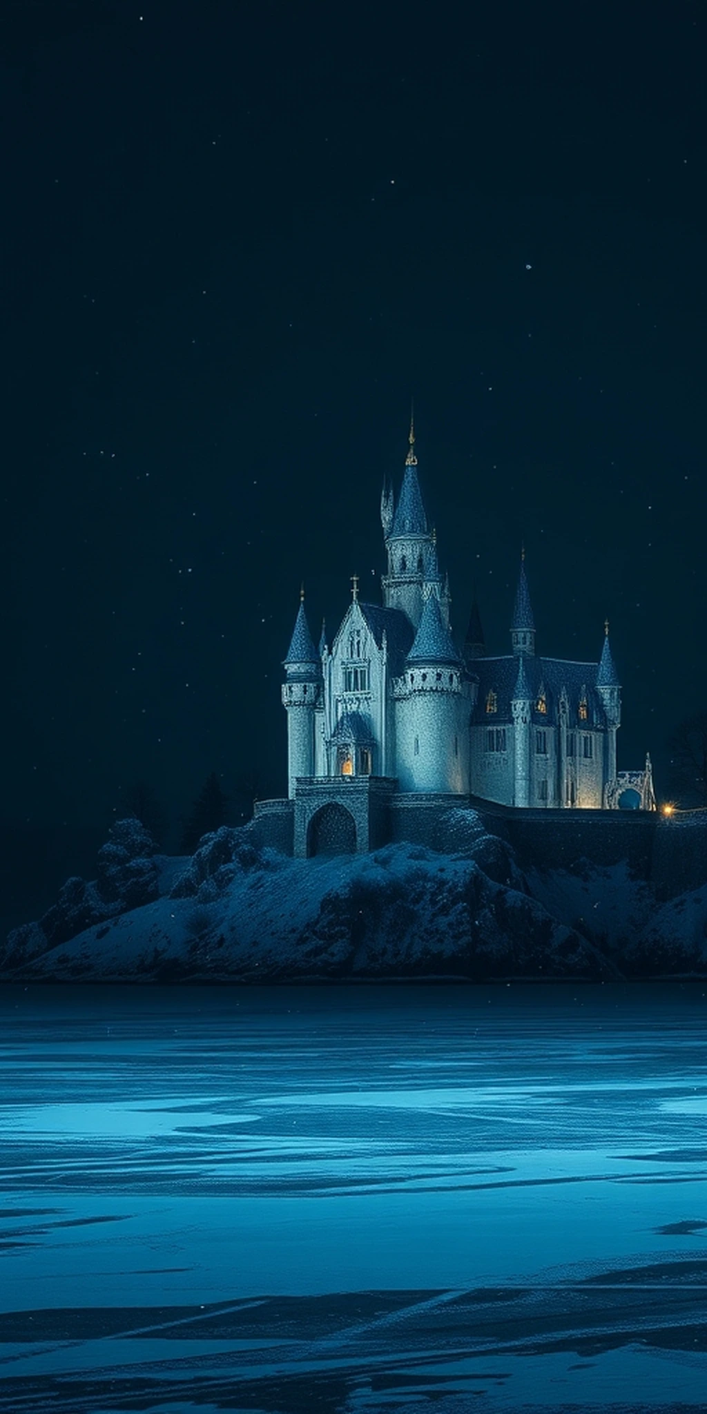 Frozen Lake Night Winter Fantasy Castle Creative Unique Snow — Free ...