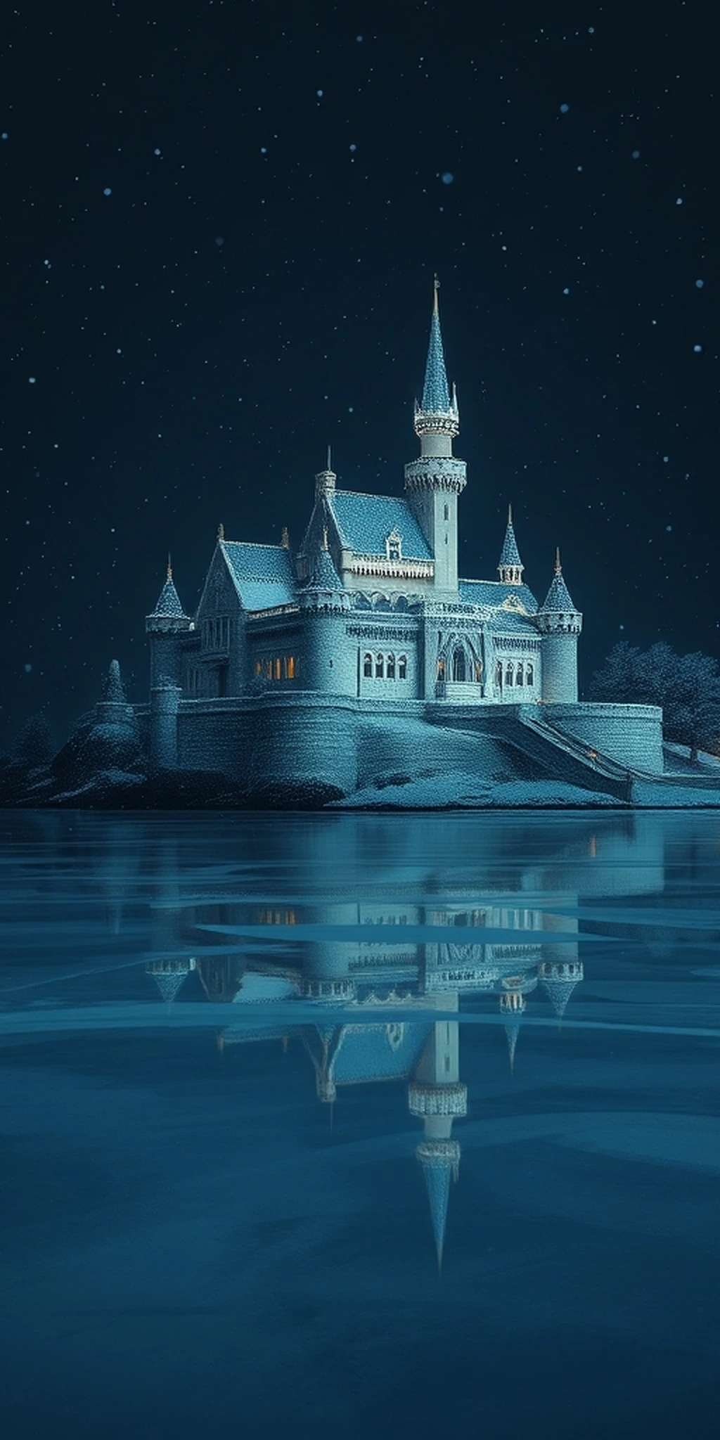 Frozen Lake, Night, Winter, Fantasy Castle — Free iPhone Wallpaper (4K ...