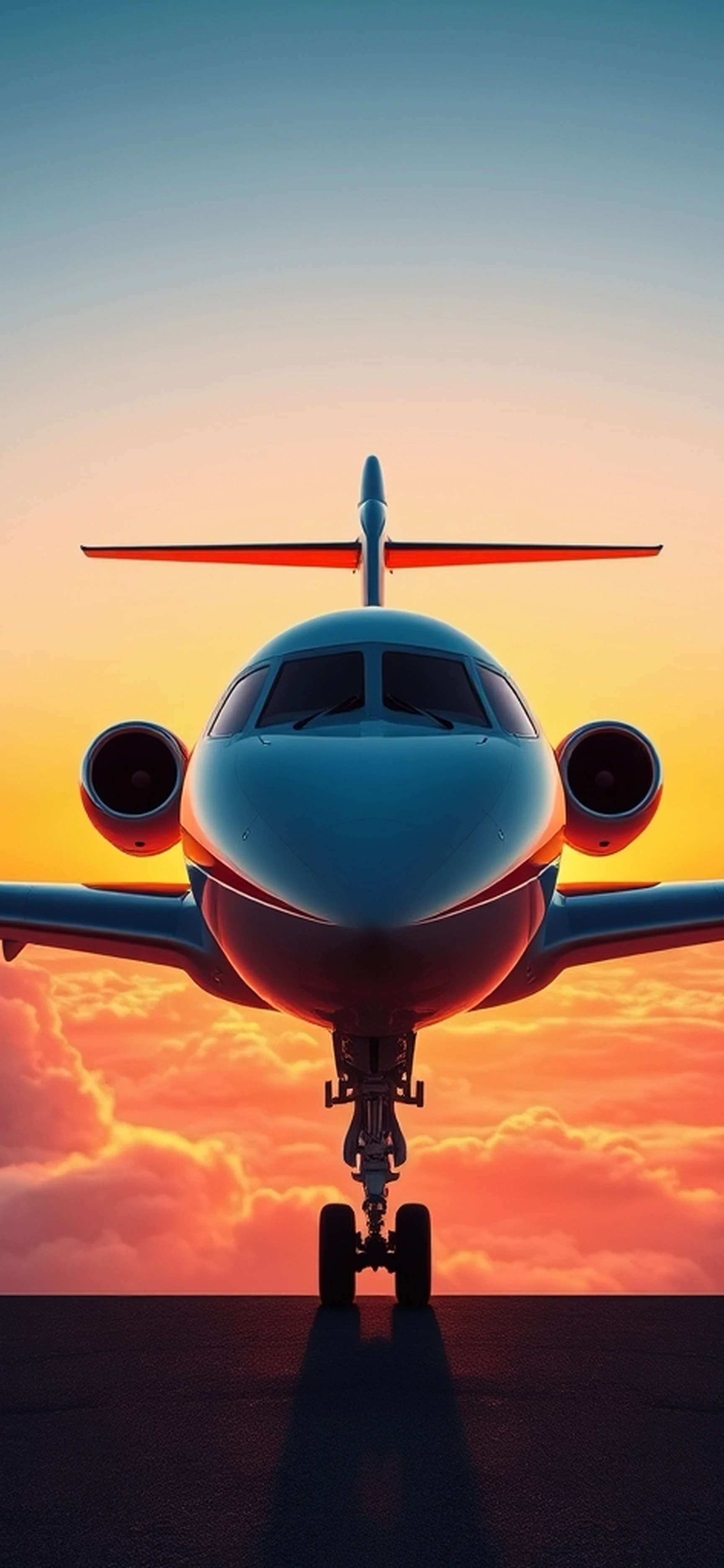 Full Frontal View Of An Embraer 135 Aircraft With Sunset And Clouds ...