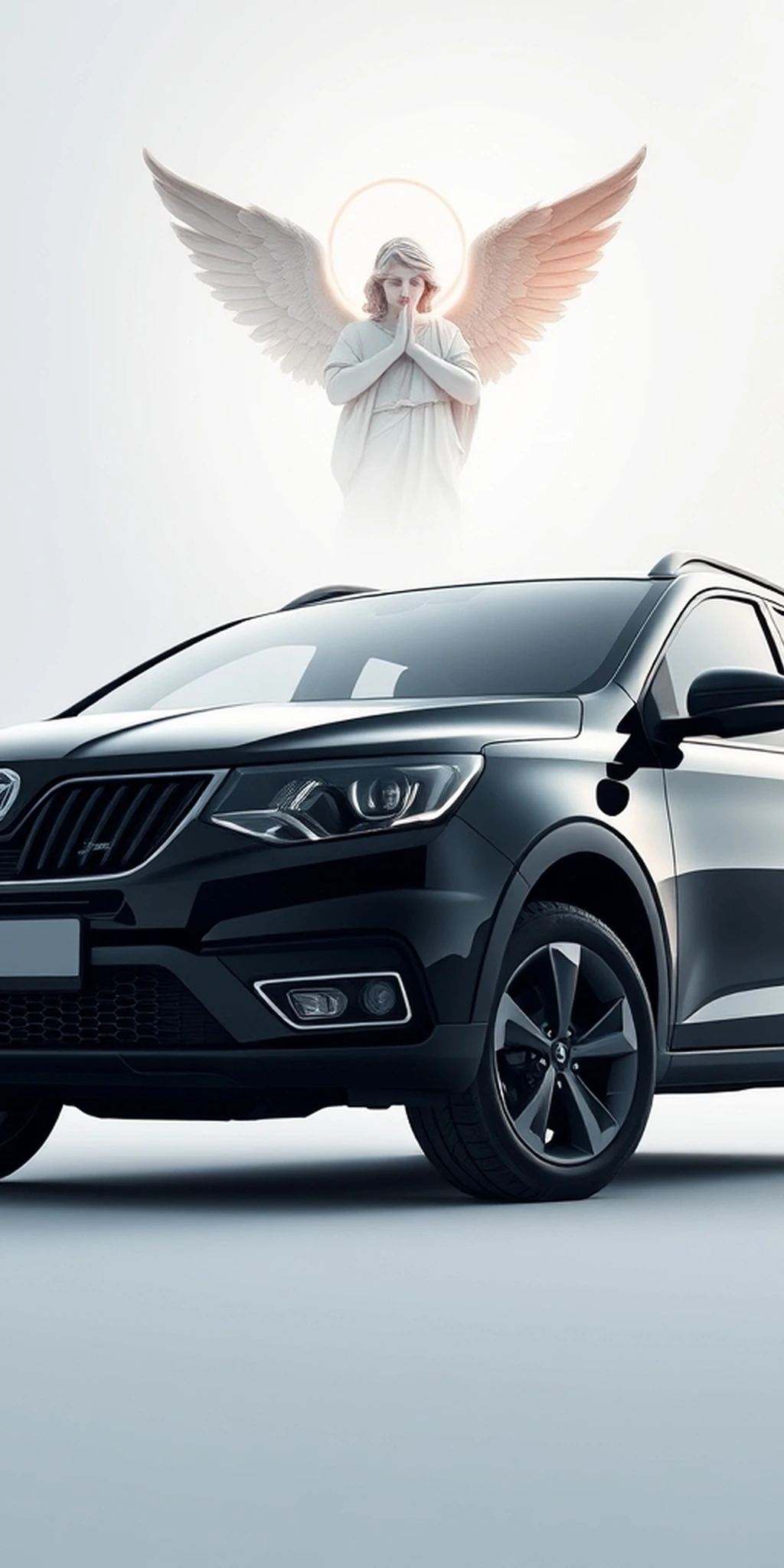 Wallpaper Your Phone, Black Lada Vesta Sport Angel Standing Above ...