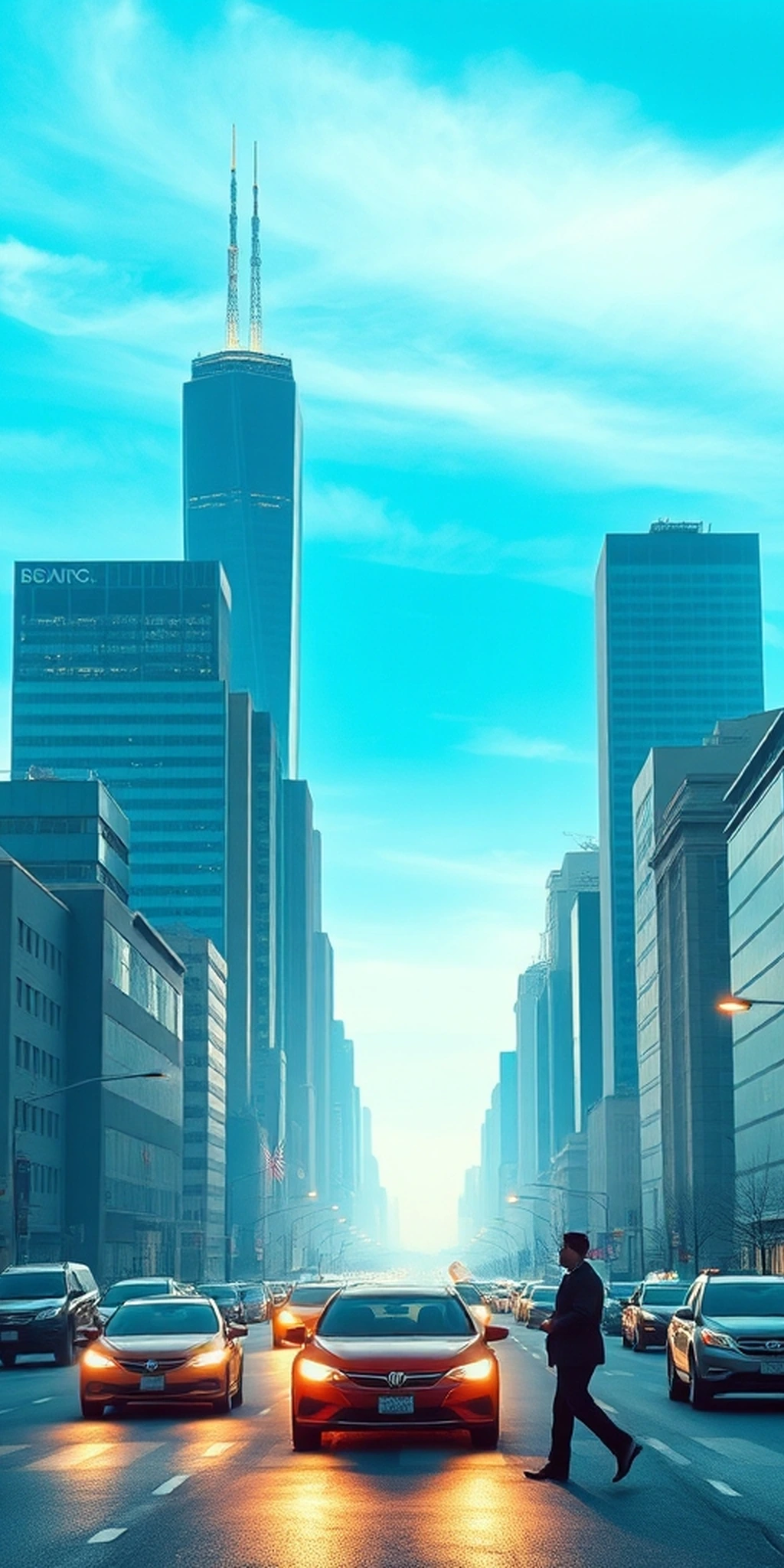 Neo Sky Blue High Skyline Cars Mens Street Liquid Glass Wallpaper ...