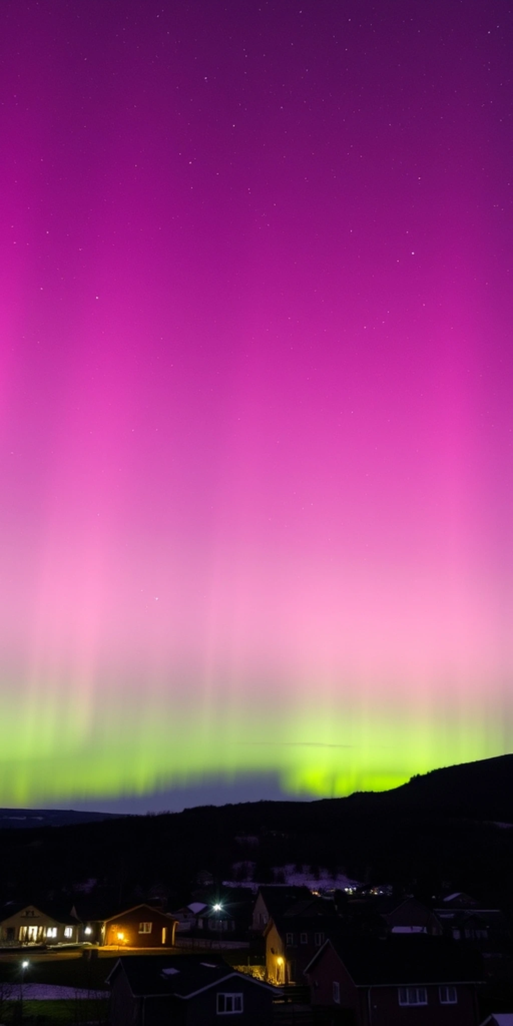 Pink Green And Purple Aurora Borealis Colorful In The Sky Over A Small ...