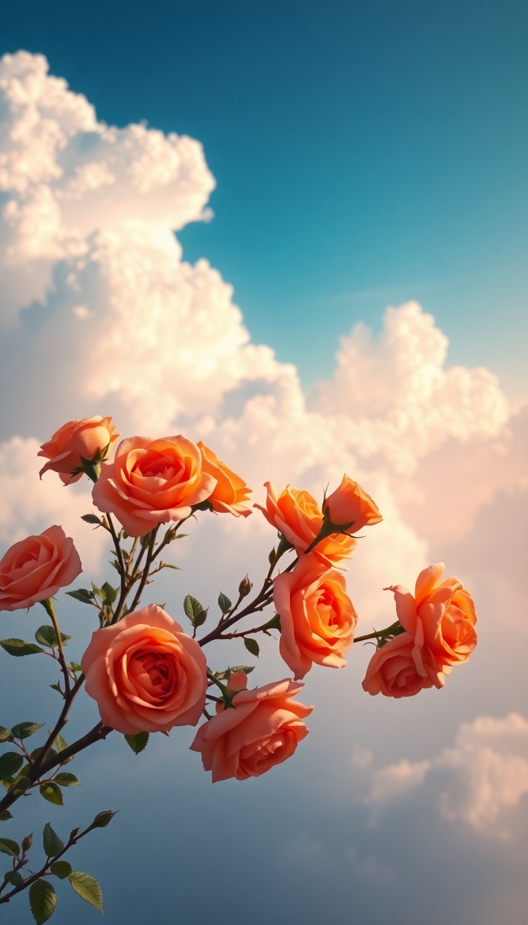 Small Orange And Pink Roses Displayed On A Sky Blue — Free iPhone ...