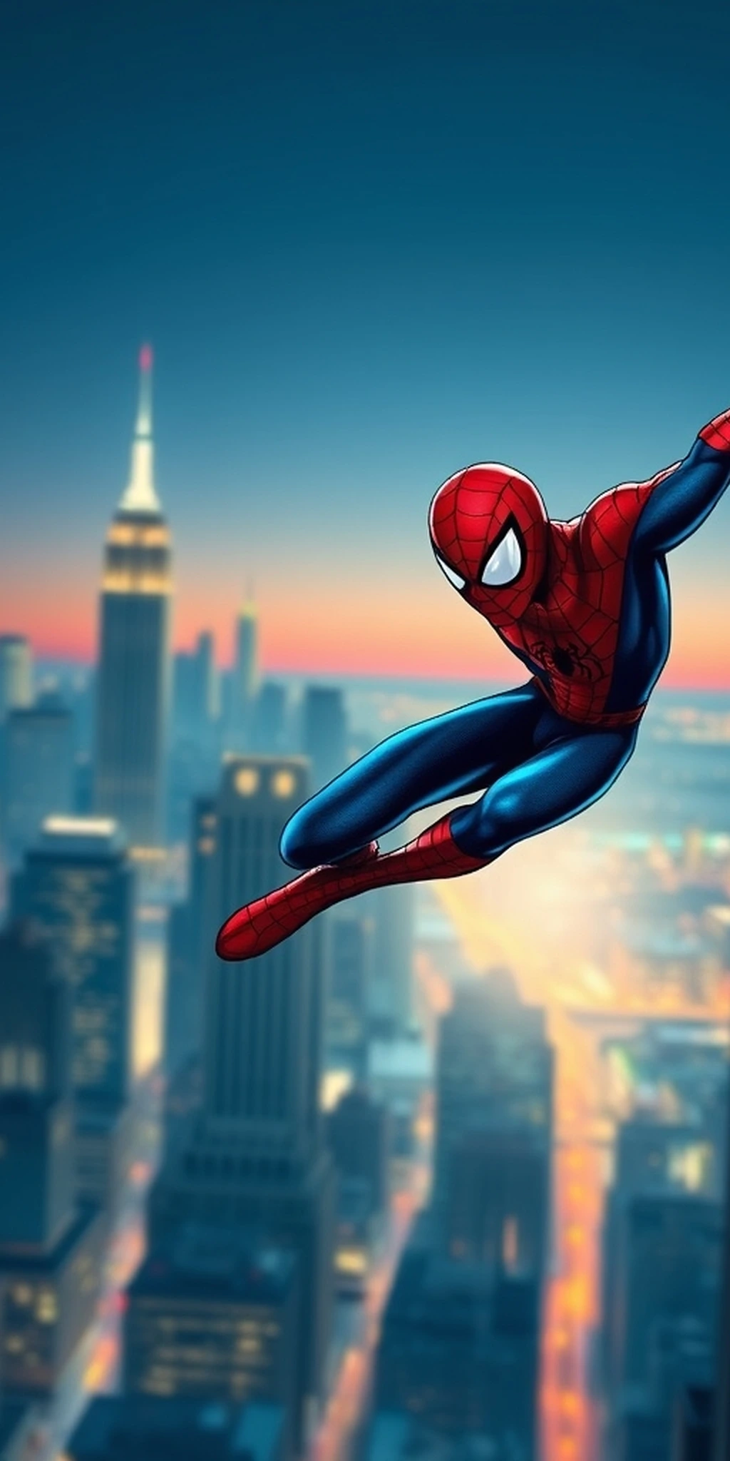 Spiderman Drawn Comic Art Swinging Above City Skyline — Free iPhone ...
