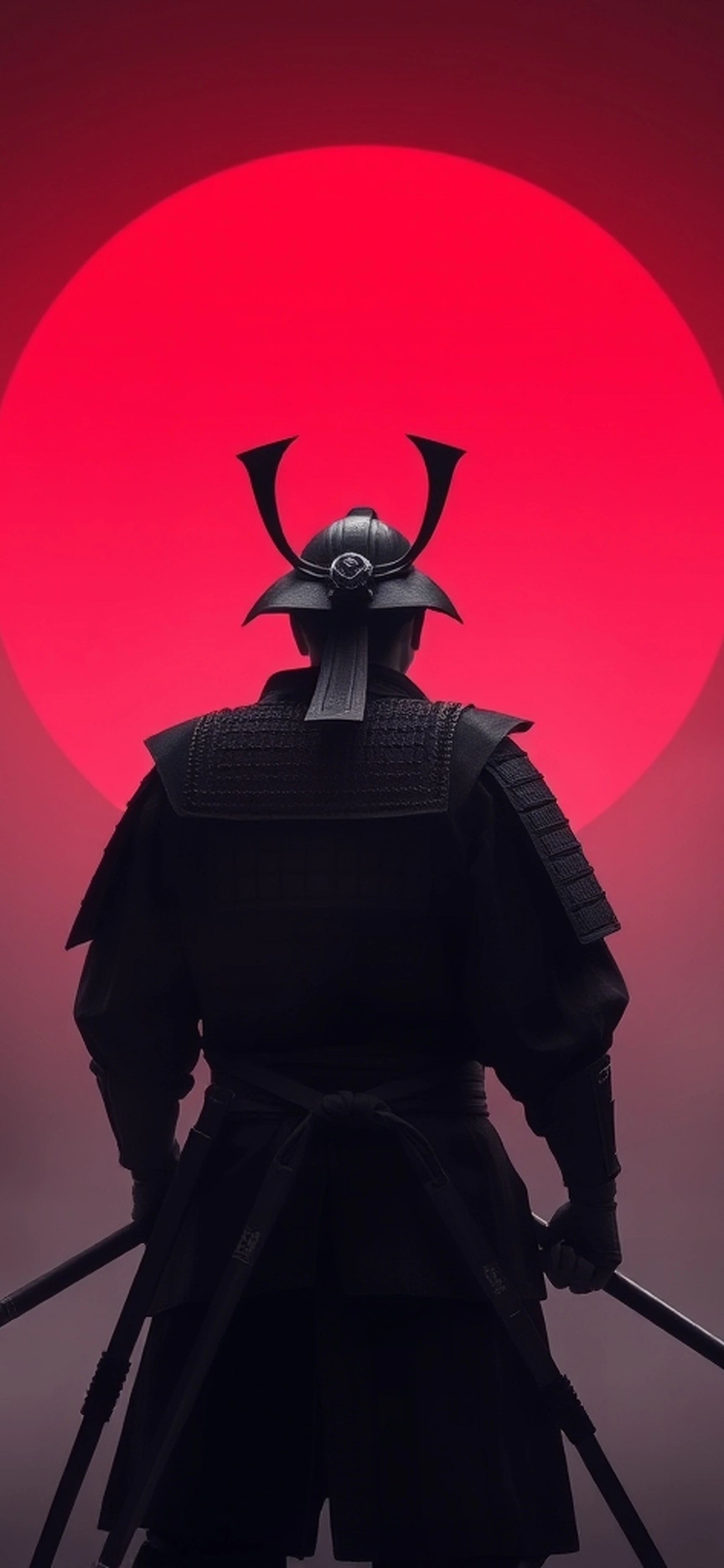 The Samurai Stands With His Back And Looks Into The Distance On A Gray ...