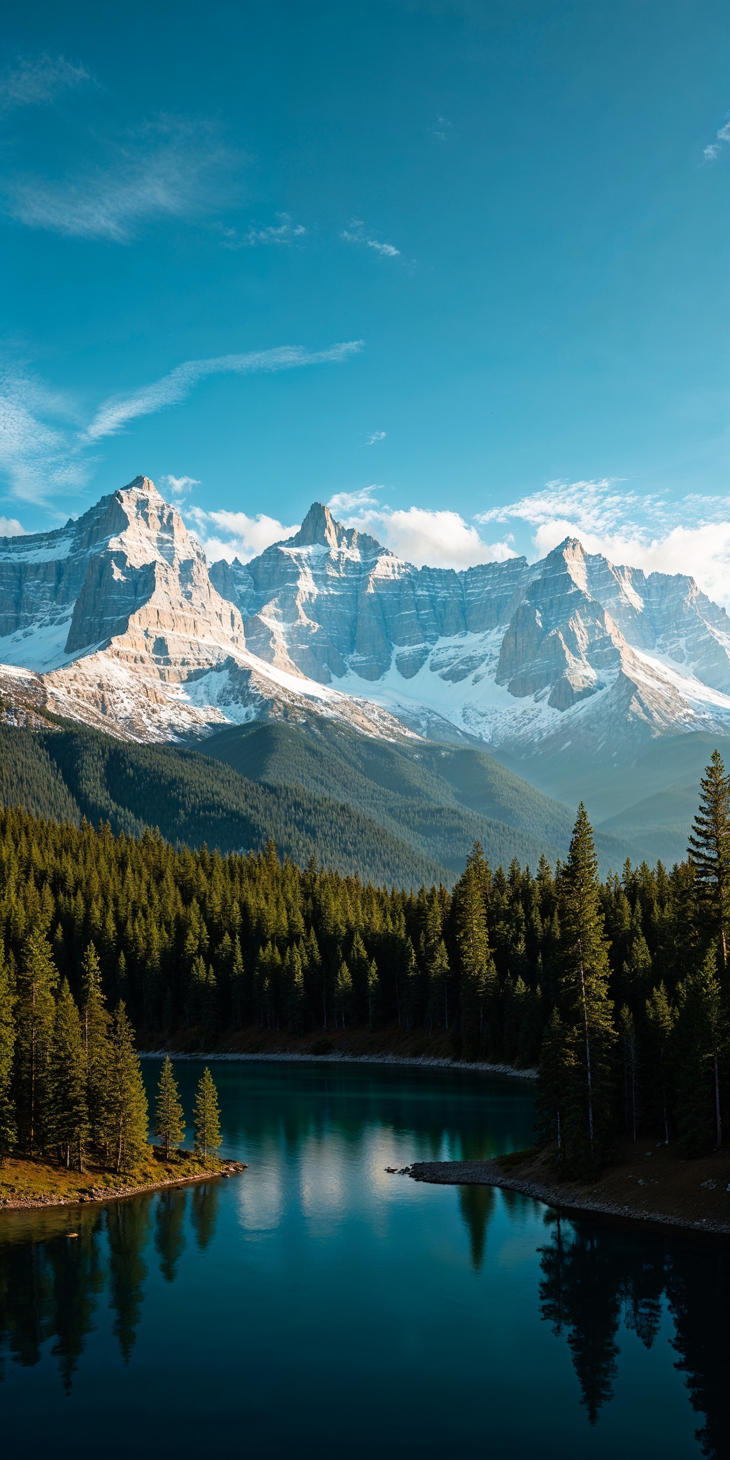 Mountain With Stream Pine Trees Snow Capped Best 2026 Wallpapers For ...