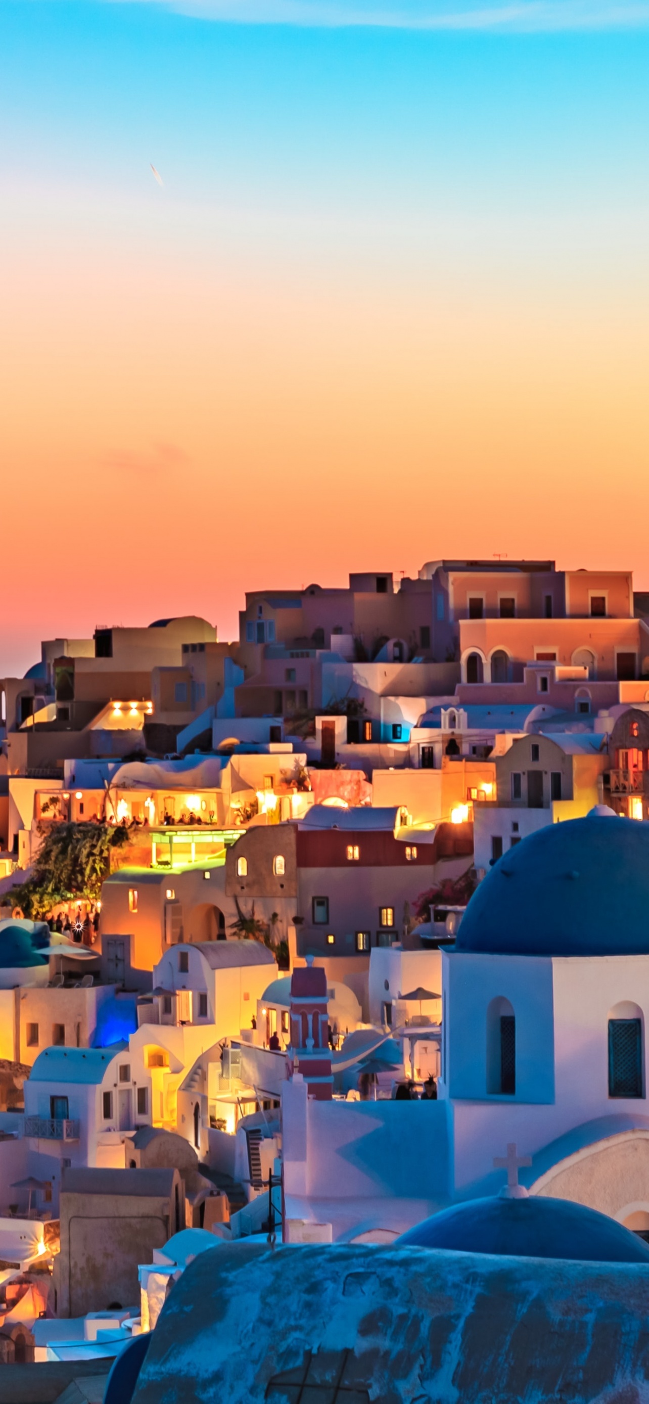 Oia Santorini Greece Sunset Panoramic Colorful Sky Blue — Free iPhone ...