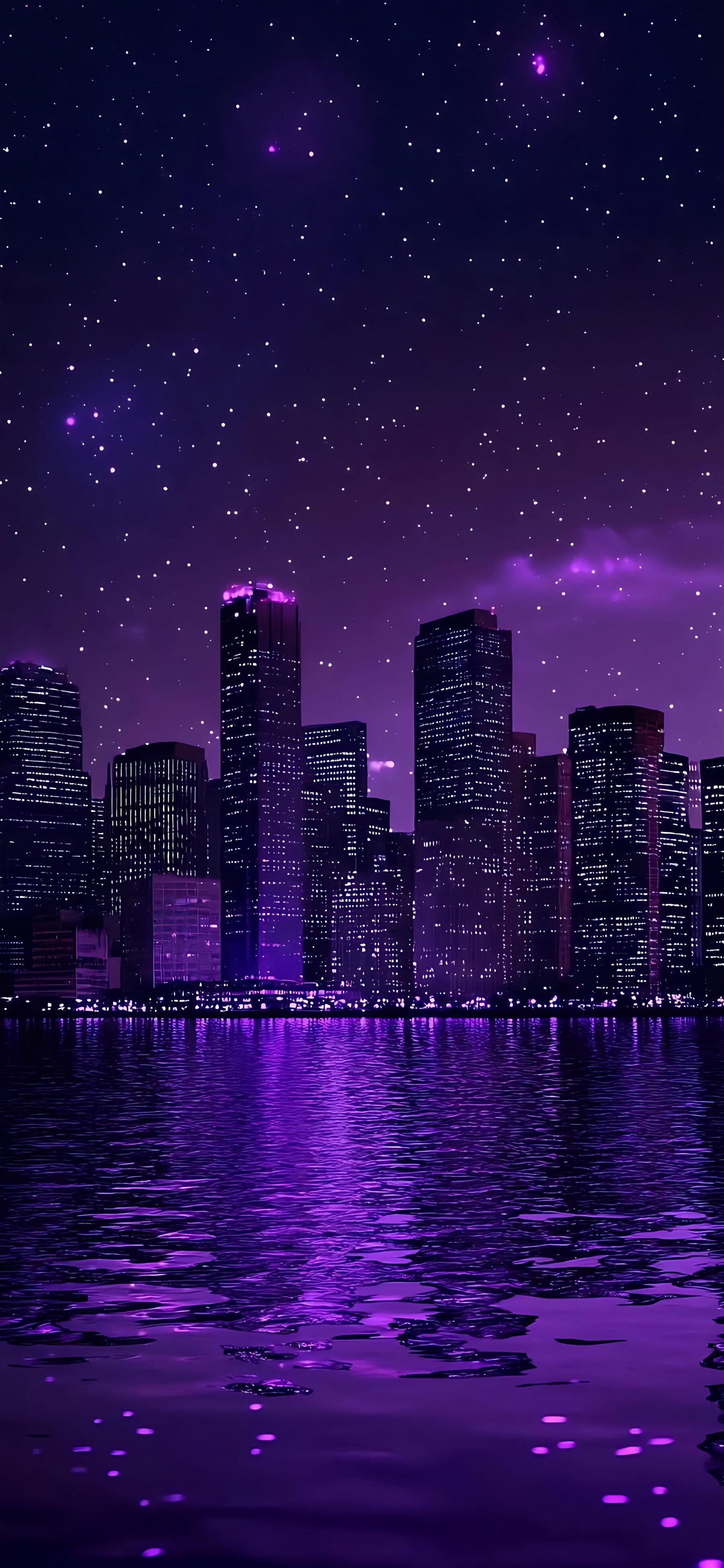 Purple City Skyline Waterfront Best Unique Creative Free 4K Wallpapers ...