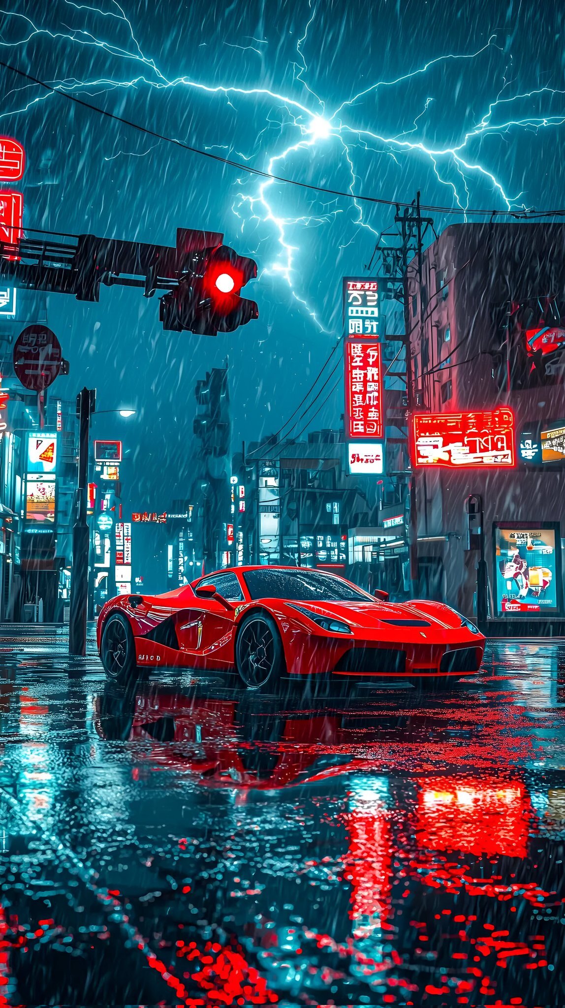 Red Ferrari Supercars Luxury Lightning Neon Best Unique Creative Free ...