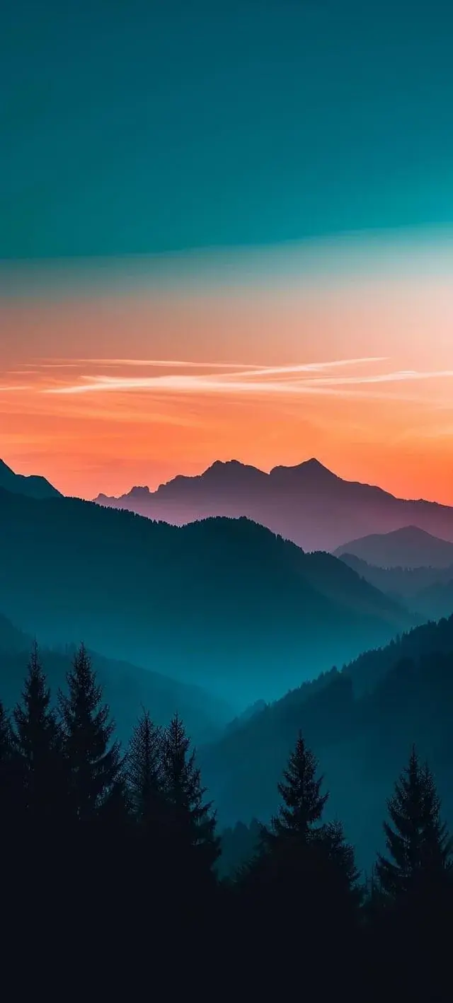 Turquoise Orange Vibrant Sunset Sky Over Mountains Landscape Nature 4K ...