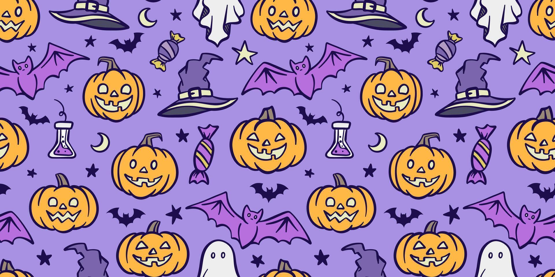 Halloween Background Cute Pattern With Cartoon Illustrations Seamless ...