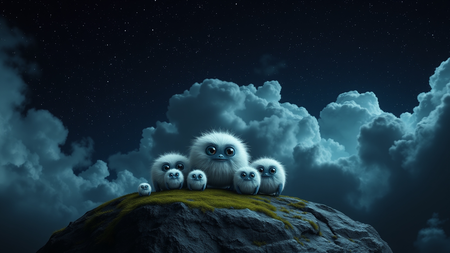 A Family Of Tiny, Fluffy Spherical Monsters With Big Eyes And Small ...