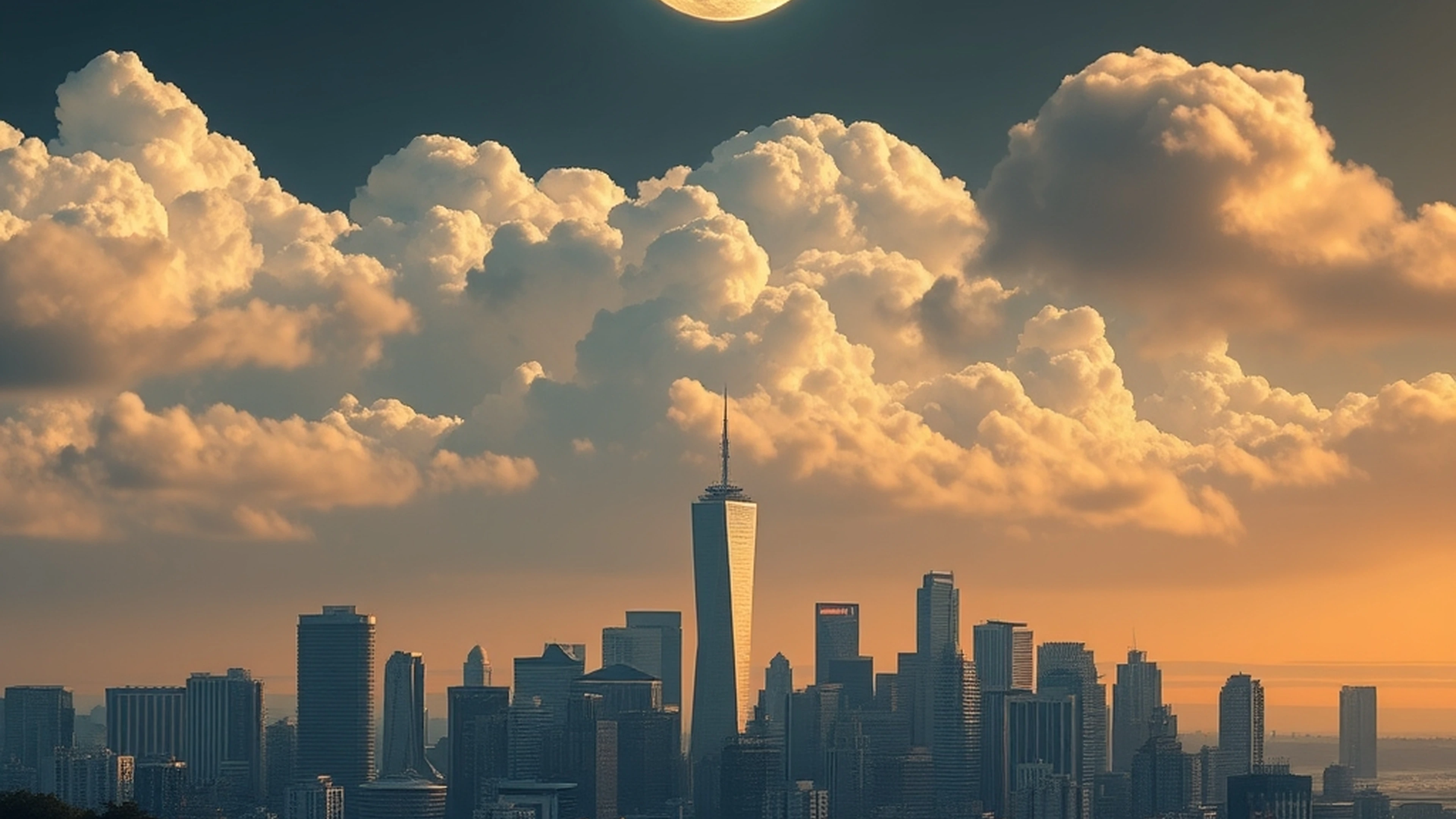 The City In Front Of It Is The Sea And Very Large Buildings And Above ...