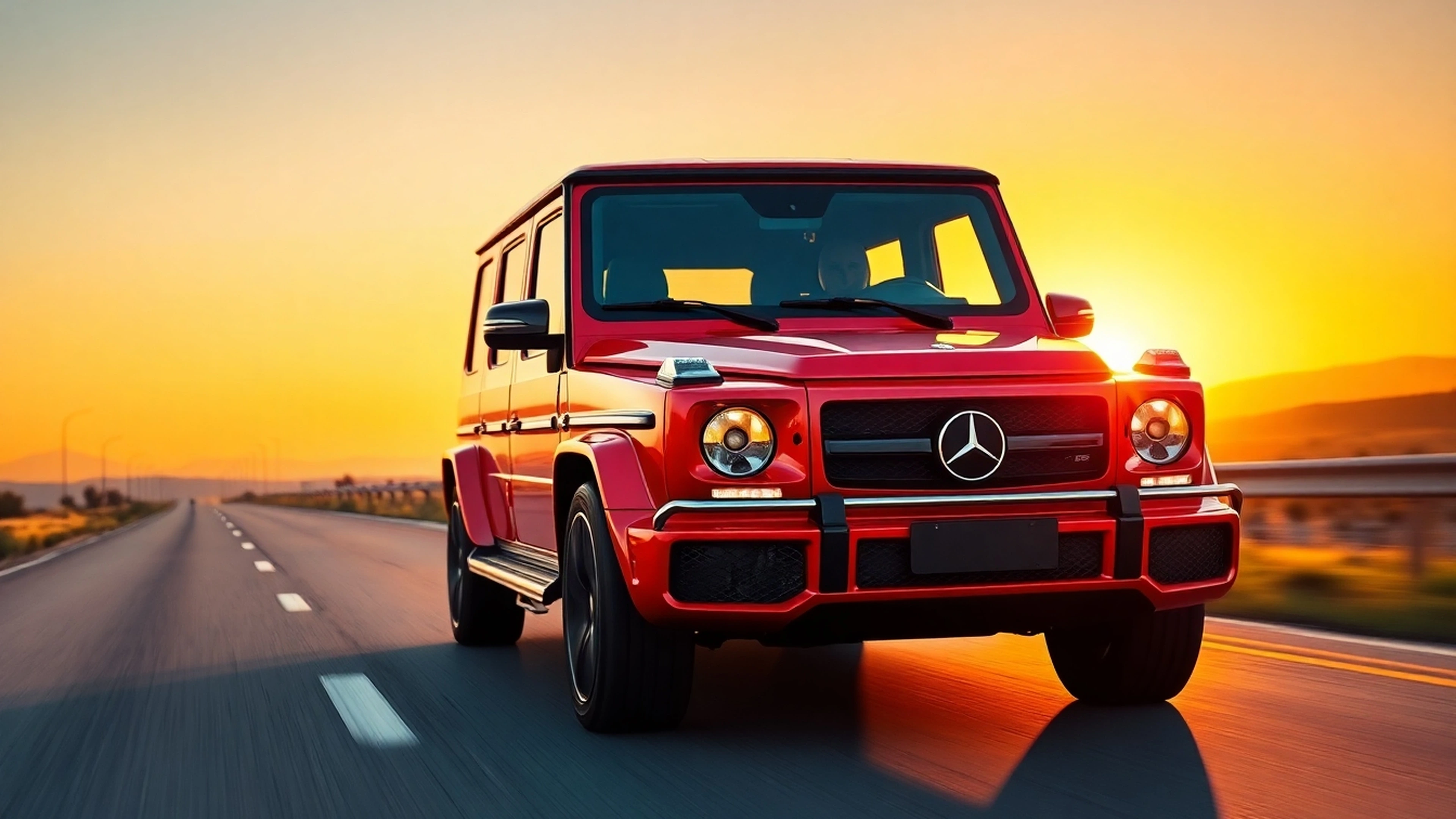 Fully Detailed Mercedes Wagon Car Front Ultra Driving Freeway Sunset ...