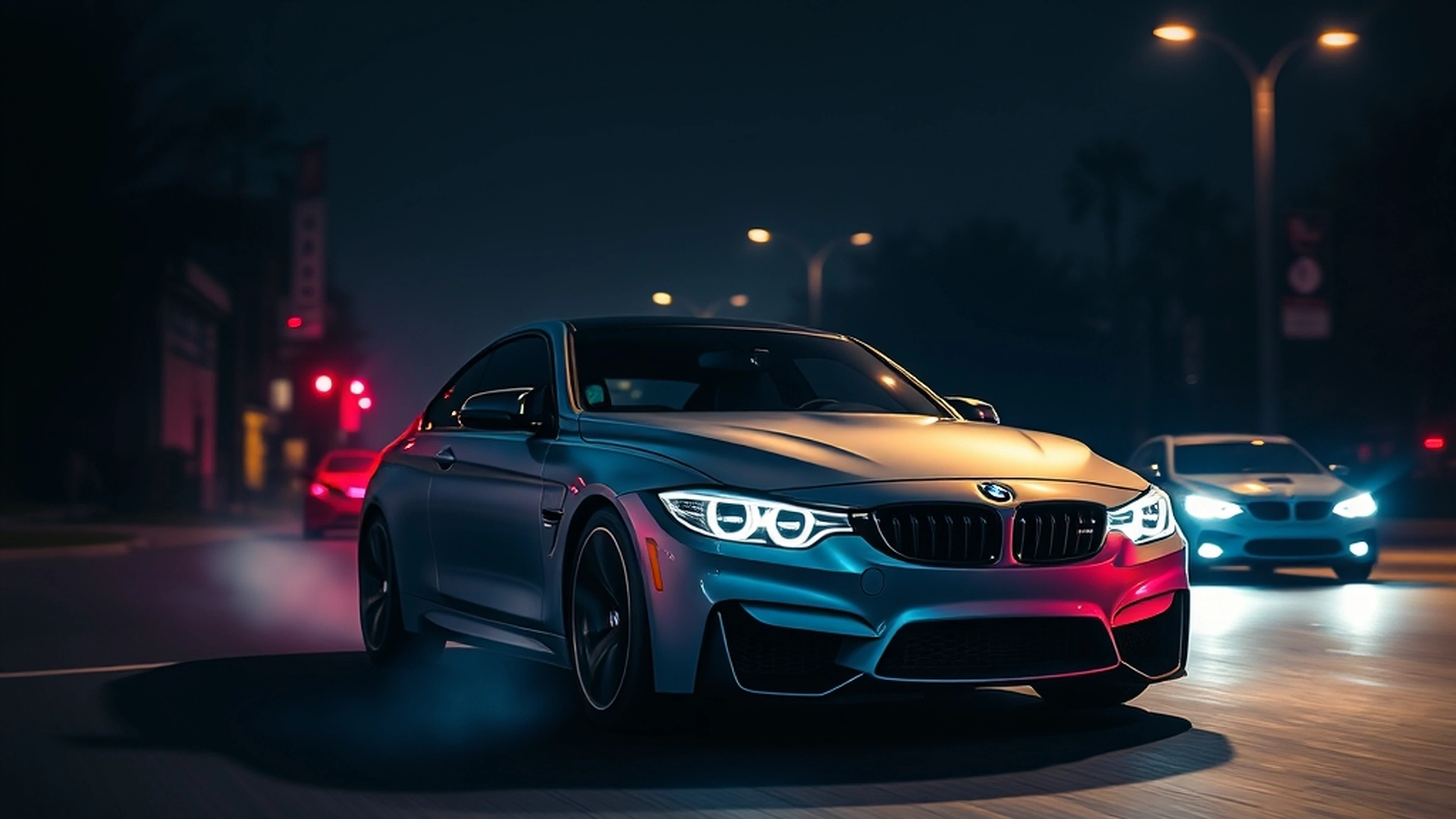BMW M4 At Night Racing Through Streets Neon Backgrounds Had 4K — Free ...