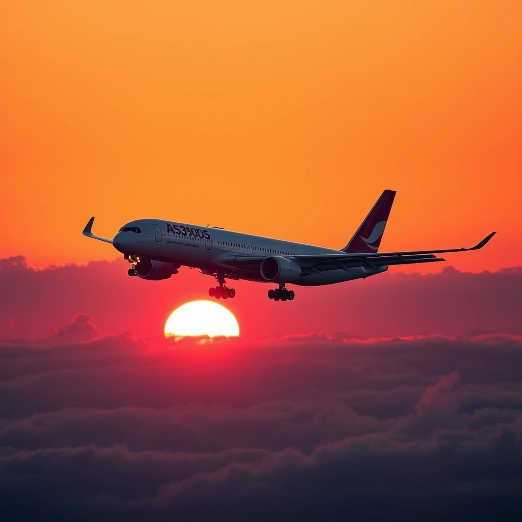 An Airplane Airbus A350 Landing At The Sunset Aeroplane — Free Apple ...