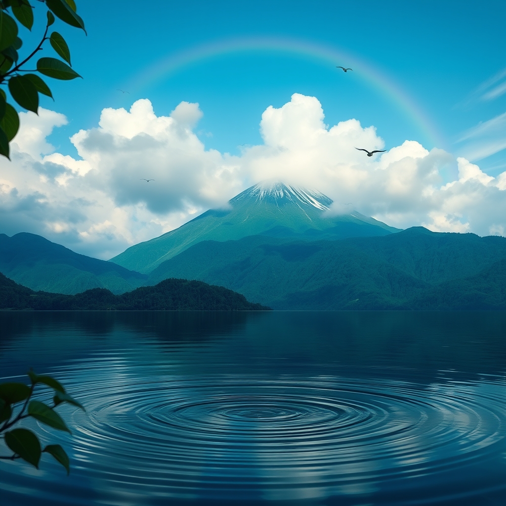 Green Mountains With A Little Bit Of Snow On Their Peak,on A Fresh ...